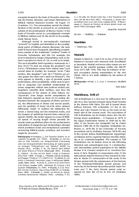 (PDF) Maskhuta, Tell el- EBR (Encyclopedia of Biblical Reception), vol ...