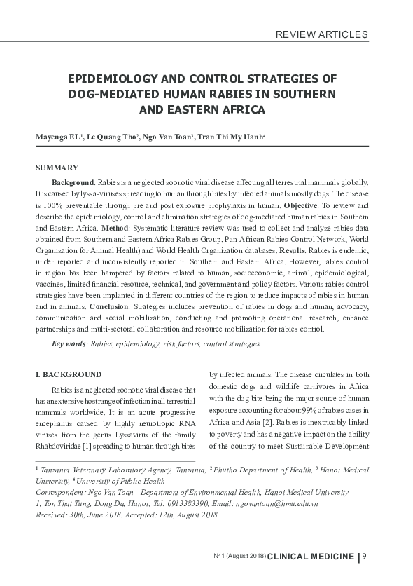 (PDF) EPIDEMIOLOGY AND CONTROL STRATEGIES OF DOG-MEDIATED HUMAN RABIES ...