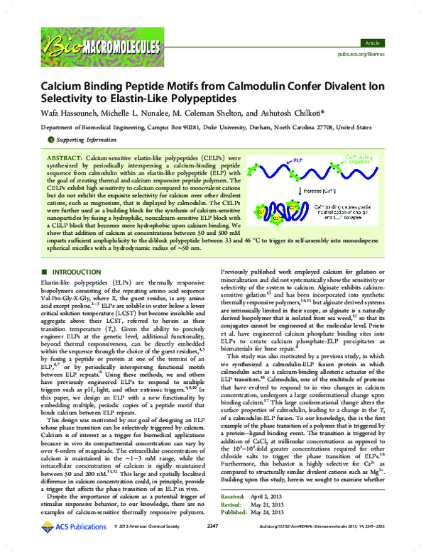 (PDF) Calcium Binding Peptide Motifs from Calmodulin Confer Divalent ...