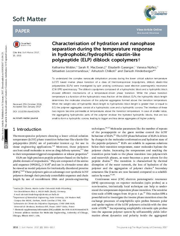 (PDF) Characterisation of hydration and nanophase separation during the ...