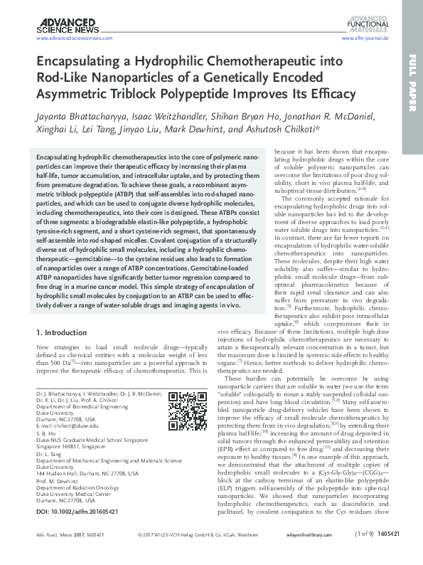 (PDF) Encapsulating a Hydrophilic Chemotherapeutic into Rod‐Like ...