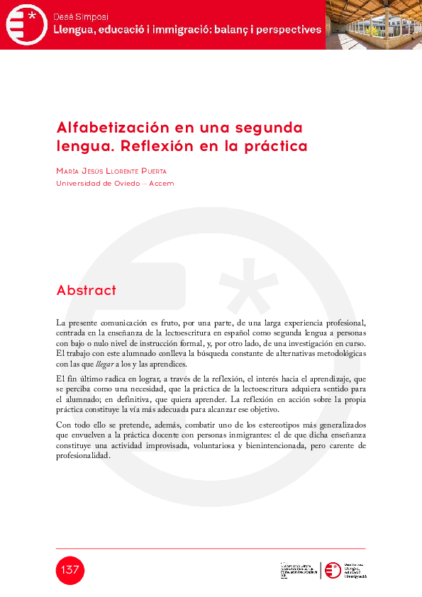 (PDF) Alfabetización en una segunda lengua. Reflexión en la práctica.