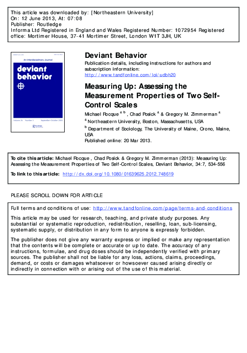 (PDF) Deviant Behavior Measuring Up: Assessing the Measurement ...