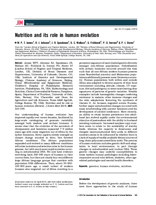 (PDF) Nutrition and its role in human evolution