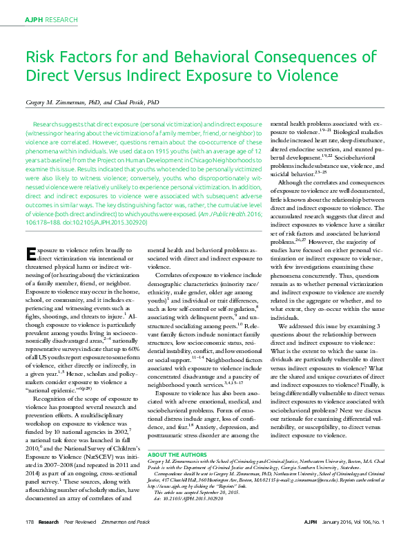 (PDF) Risk Factors for and Behavioral Consequences of Direct Versus ...
