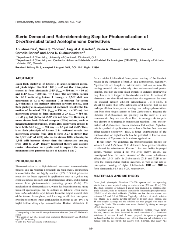 (PDF) Steric Demand and Rate-determining Step for Photoenolization of ...
