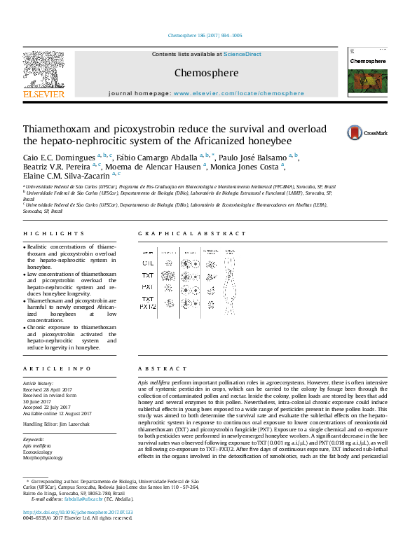 (PDF) Thiamethoxam and picoxystrobin reduce the survival and overload ...