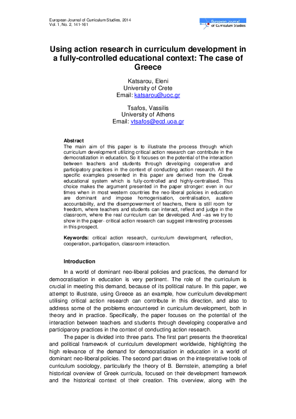 (PDF) Using action research in curriculum development in a fully ...