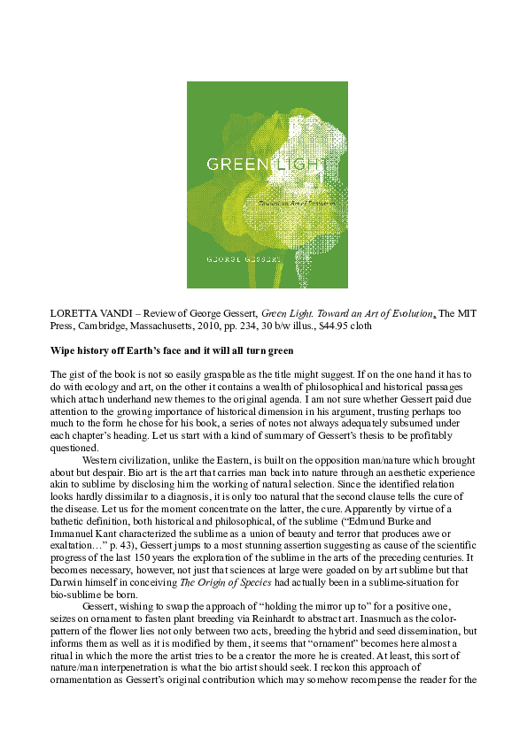 (PDF) LORETTA VANDI reviewing Green Light by George Gessert, 2011