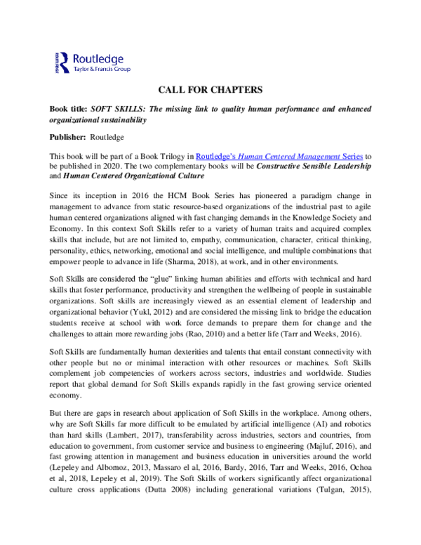 (PDF) CALL FOR CHAPTERS Book title: SOFT SKILLS: The missing link to ...