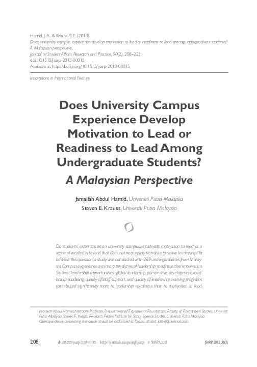 (PDF) Does University Campus Experience Develop Motivation to Lead or ...