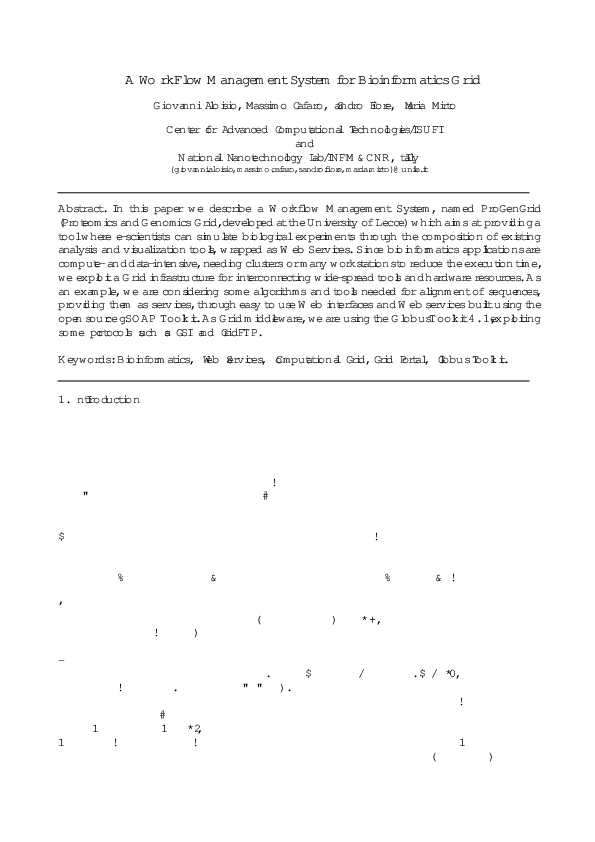 (PDF) A WorkFlow management system for bioinformatics grid