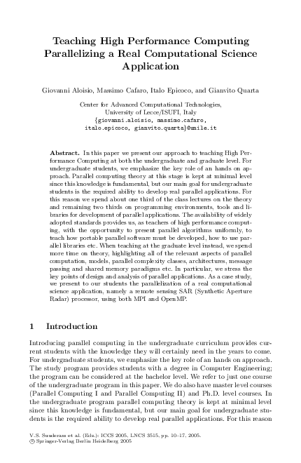 Pdf Teaching High Performance Computing Parallelizing A Real Computational Science Application