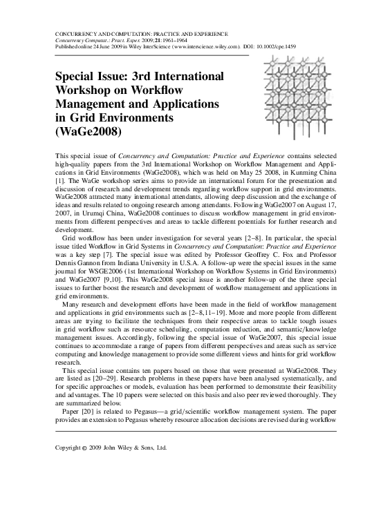 Pdf Special Issue 3rd International Workshop On Workflow Management And Applications In Grid