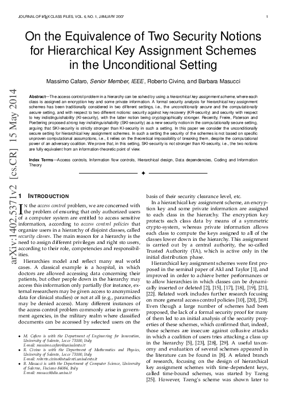 (PDF) On the Equivalence of Two Security Notions for Hierarchical Key Assignment Schemes in the ...