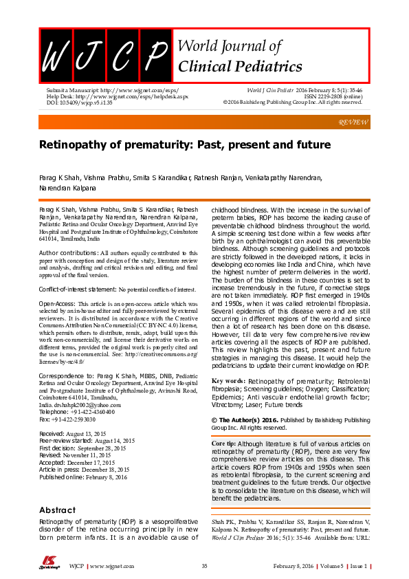 (PDF) Retinopathy of prematurity: Past, present and future