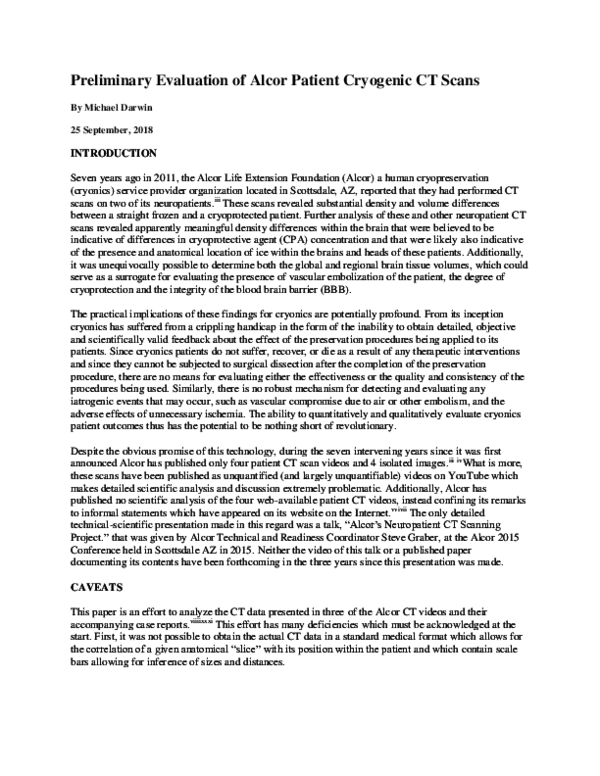 (PDF) Preliminary Evaluation of Alcor Patient Cryogenic CT Scans