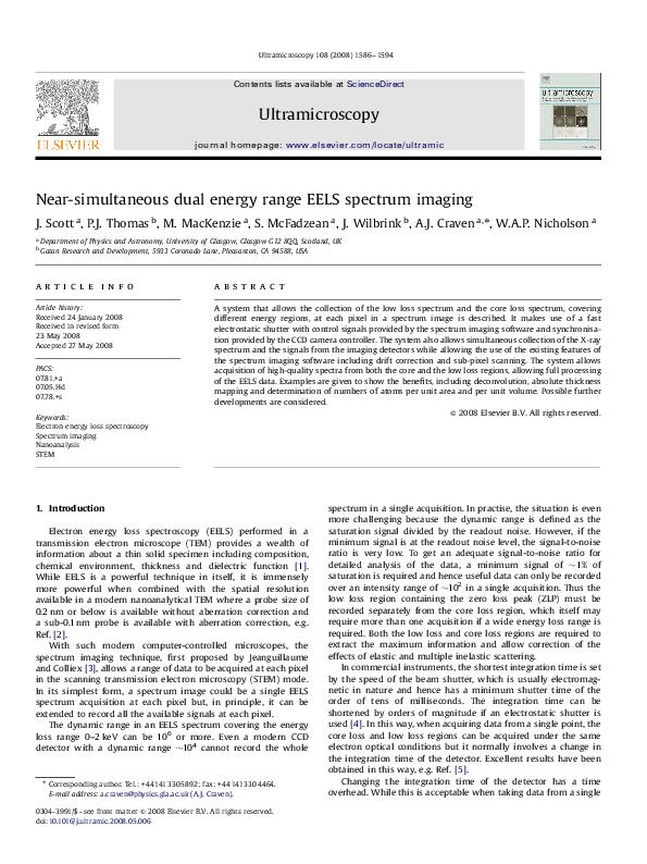 (PDF) Near-simultaneous dual energy range EELS spectrum imaging