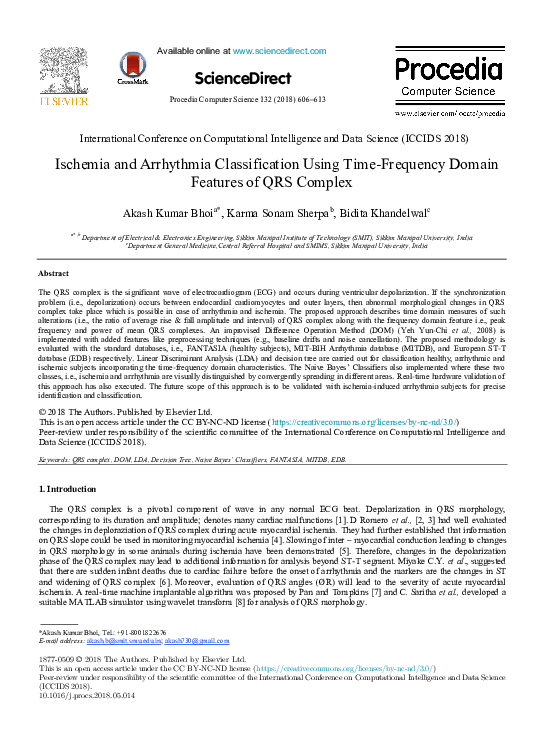 Pdf Ischemia And Arrhythmia Classification Using Time Frequency