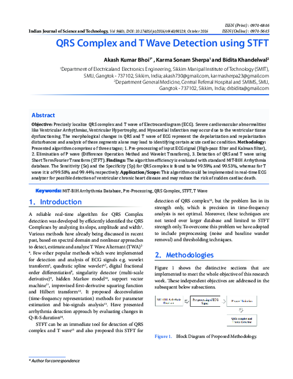 (PDF) QRS Complex and T Wave Detection using STFT | Akash Bhoi - Academia.edu