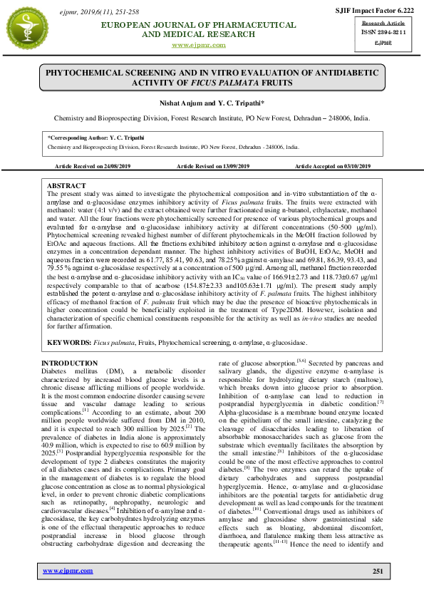 (PDF) Phytochemical Screening and In Vitro Evaluation of Antidiabetic Activity of Ficus palmata ...