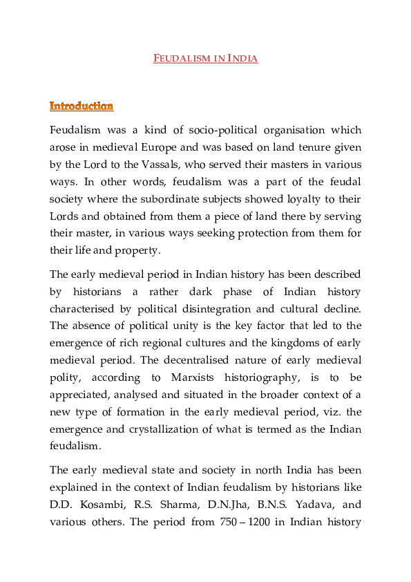 (DOC) Feudalism in India