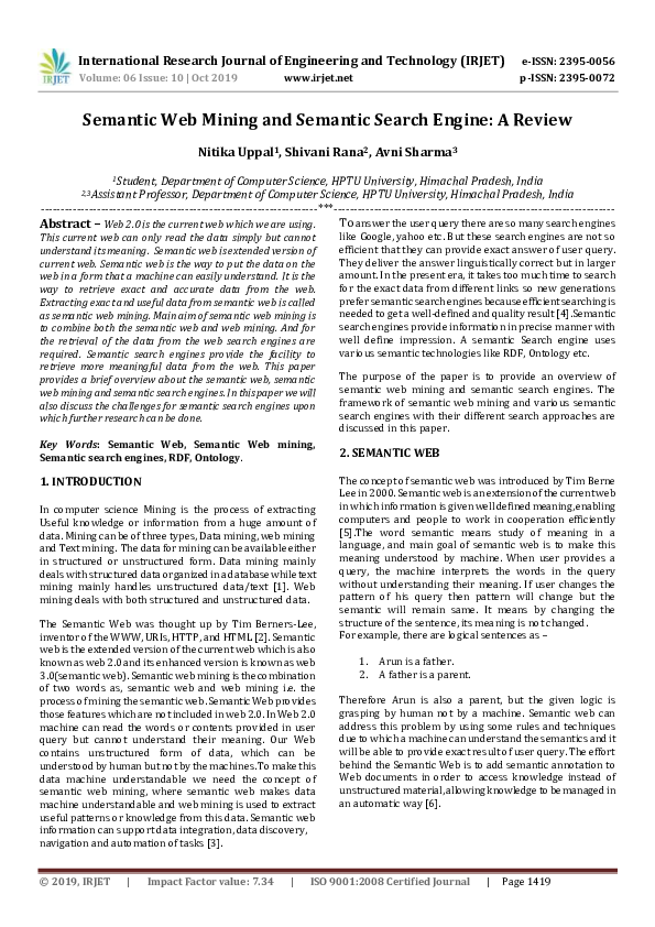 (PDF) IRJET- Semantic Web Mining and Semantic Search Engine: A Review