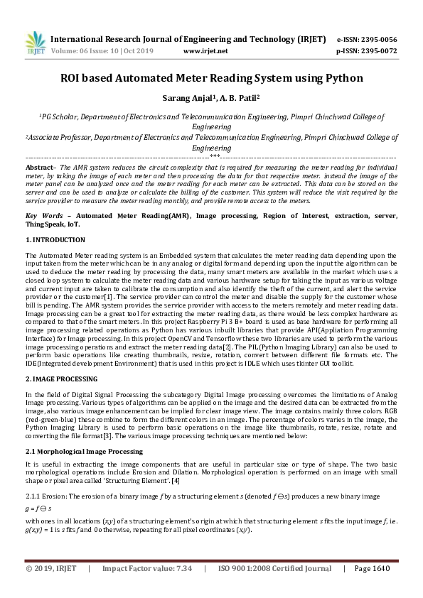 (PDF) IRJET- ROI based Automated Meter Reading System using Python