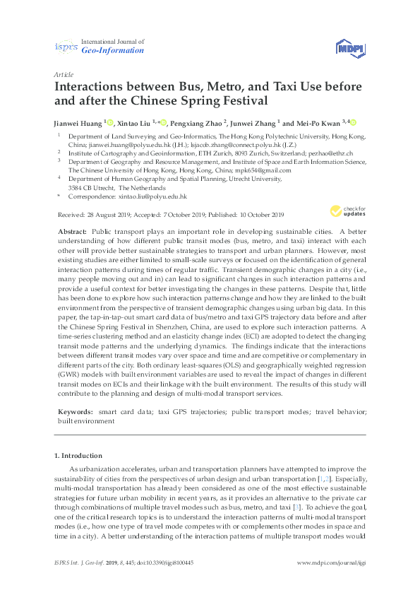 (PDF) Interactions between Bus, Metro, and Taxi Use before and after ...