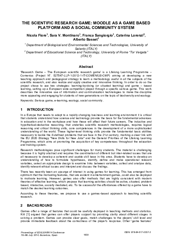 (PDF) The Scientific Research Game: Moodle as a Game Based Platform and ...