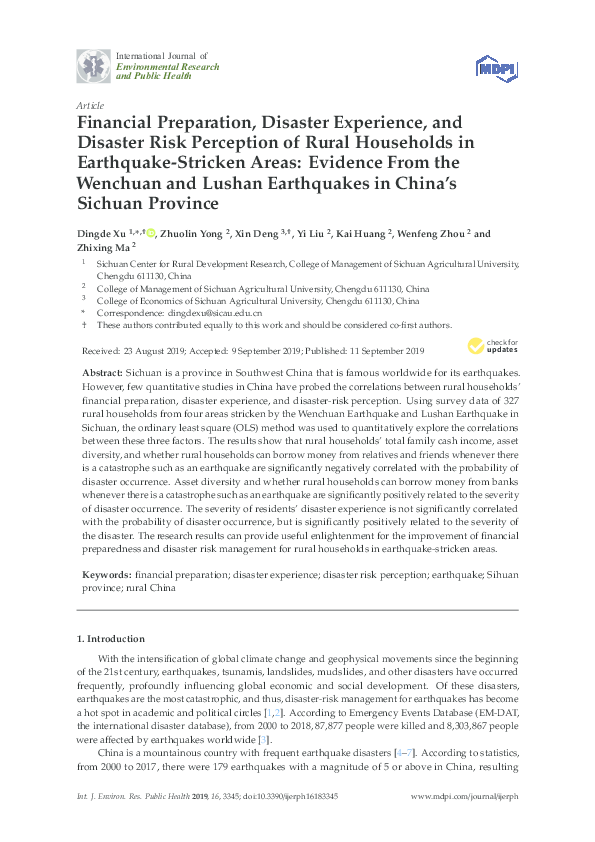 (PDF) Financial Preparation, Disaster Experience, and Disaster Risk Perception of Rural ...