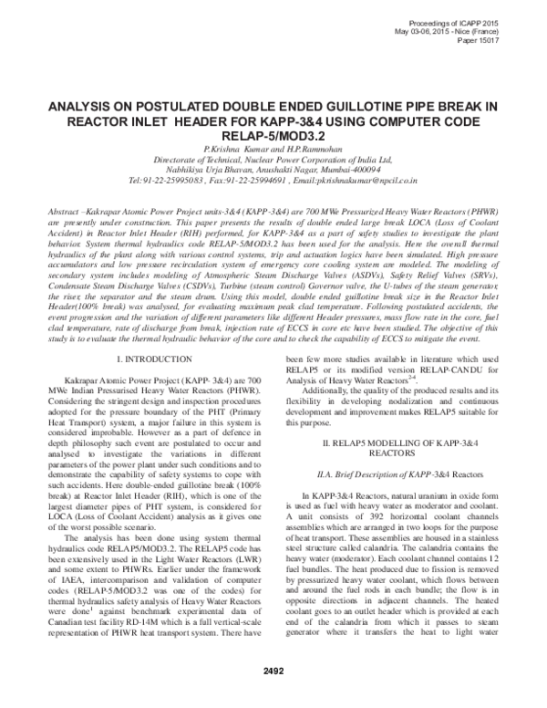 (PDF) ANALYSIS ON POSTULATED DOUBLE ENDED GUILLOTINE PIPE BREAK IN ...