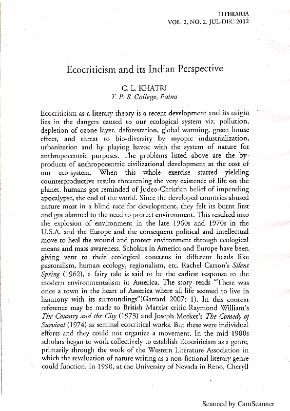 (PDF) Ecocritism and its Indian Perspective