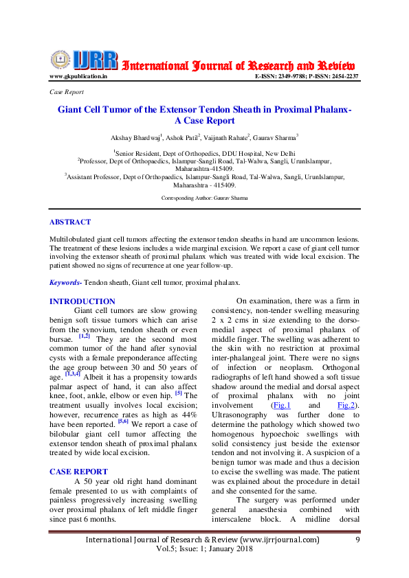 (PDF) Giant Cell Tumor of the Extensor Tendon Sheath in Proximal ...