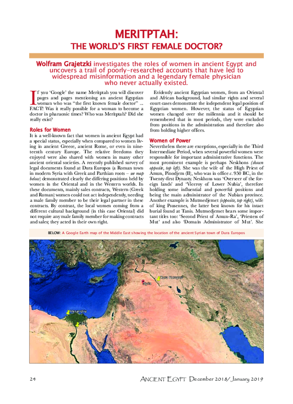 (PDF) Meritptah: The world's first female doctor?, Ancient Egypt ...