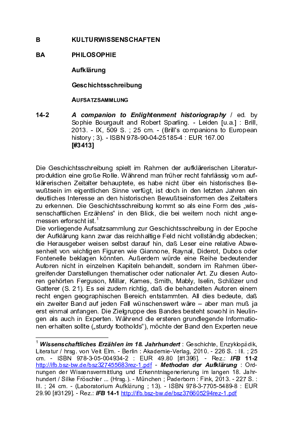 (PDF) IFB-Rezension A companion to Enlightenment historiography / ed ...