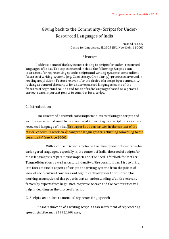 (PDF) Giving back to the Community- Scripts for Under- Resourced ...