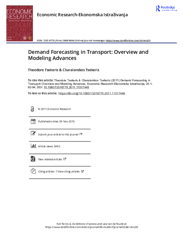 (PDF) Demand Forecasting in Transport: Overview and Modeling Advances