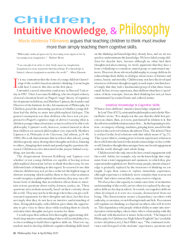 (PDF) Children, Intuitive Knowledge, & Philosophy
