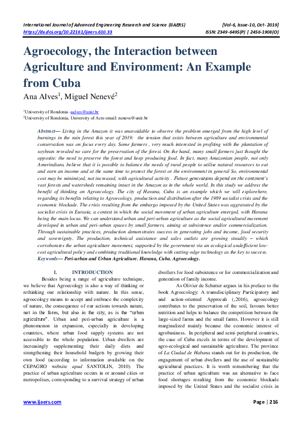 (PDF) Agroecology, the Interaction between Agriculture and Environment ...