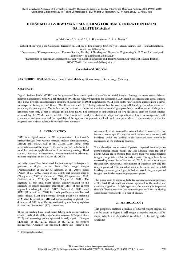 Pdf Dense Multi View Image Matching For Dsm Generation From Satellite