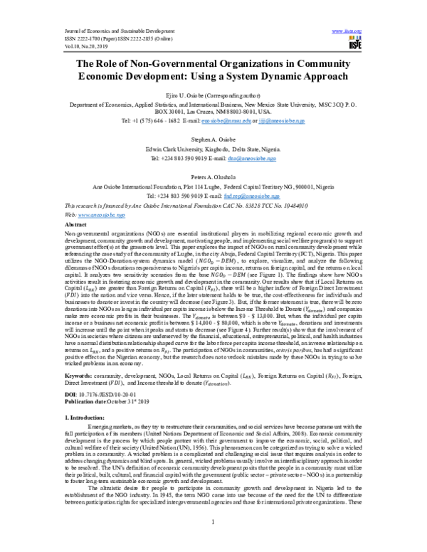 (PDF) The Role of Non-Governmental Organizations in Community Economic ...