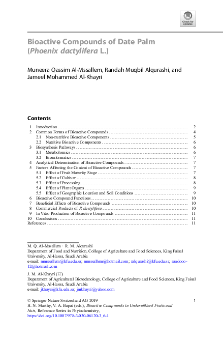Pdf Bioactive Compounds Of Date Palm Phoenix Dactylifera L