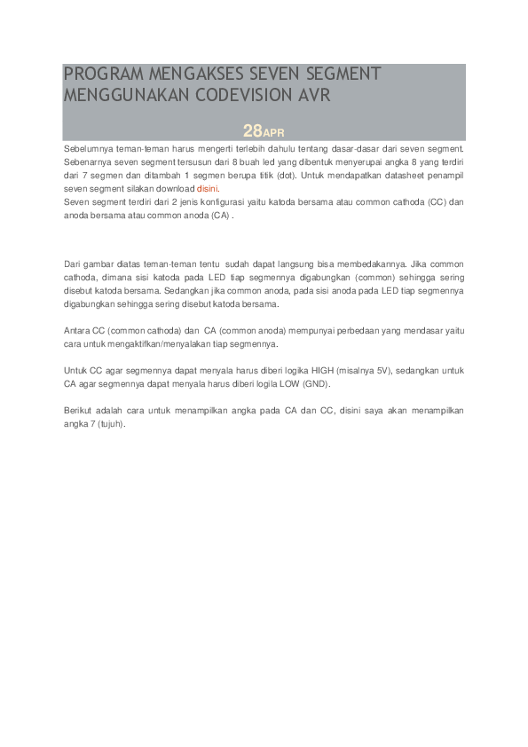 (DOC) PROGRAM MENGAKSES SEVEN SEGMENT MENGGUNAKAN CODEVISION