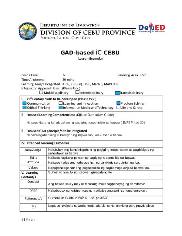 (DOC) GAD-based iC CEBU Communication Learning and Innovation Problem ...