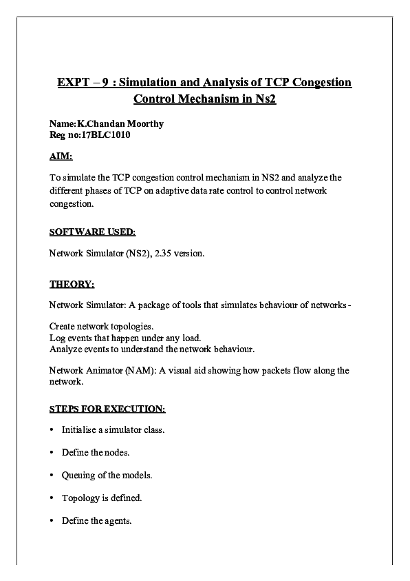 (PDF) EXPT -9 : Simulation and Analysis of TCP Congestion Control ...