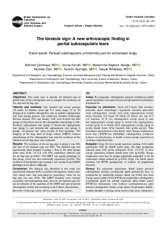 (PDF) Eklem Hastalıkları ve Cerrahisi Joint Diseases and Related ...