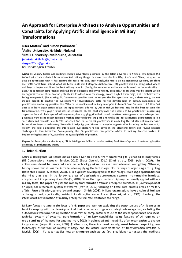 (PDF) An Approach for Enterprise Architects to Analyse Opportunities ...