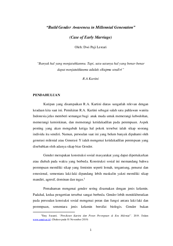 (PDF) "Build Gender Awareness in Millennial Generation" (Case of Early ...