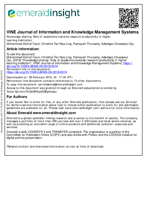 (PDF) Knowledge sharing: Role of academics towards research ...